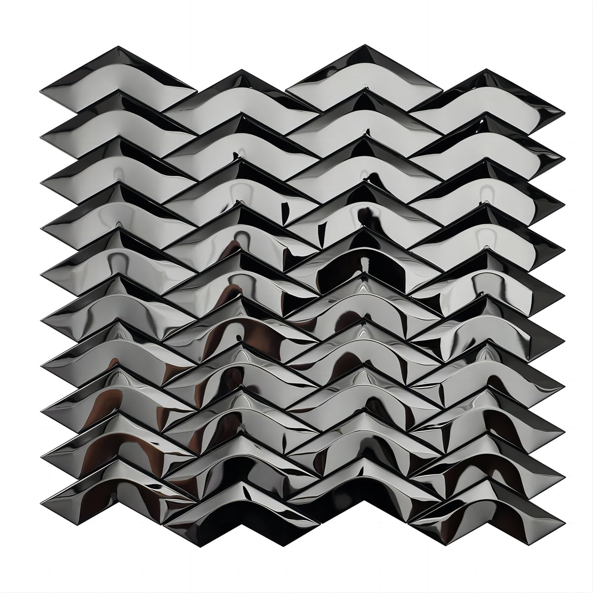 Glossy Black Chevron 3D Mirror Metal Tile in Stainless Steel Mosaic Ba ...