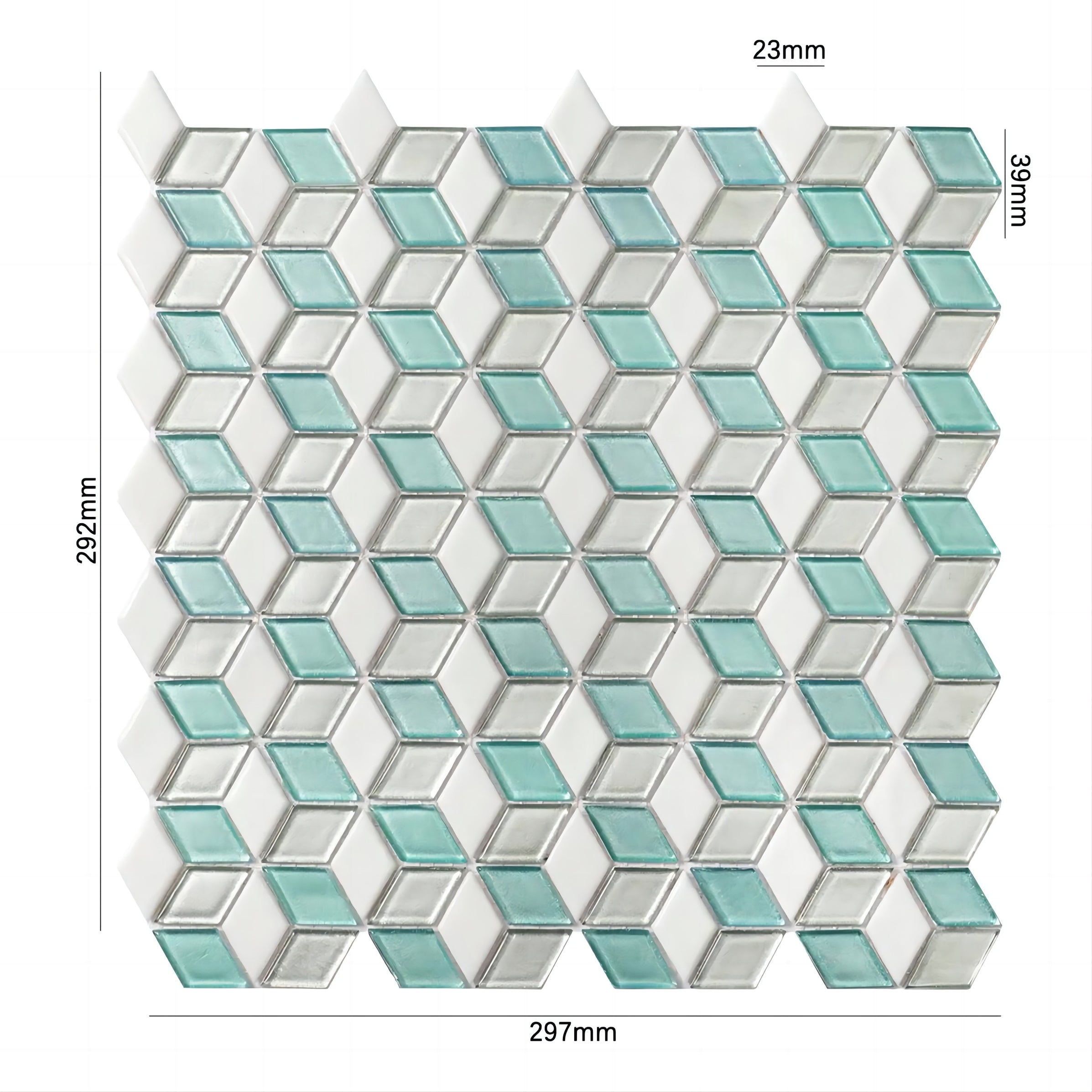 Mint Blue Light Gray 3D Rhombus Mosaic Glass Wall Tile Backsplash CGMT ...