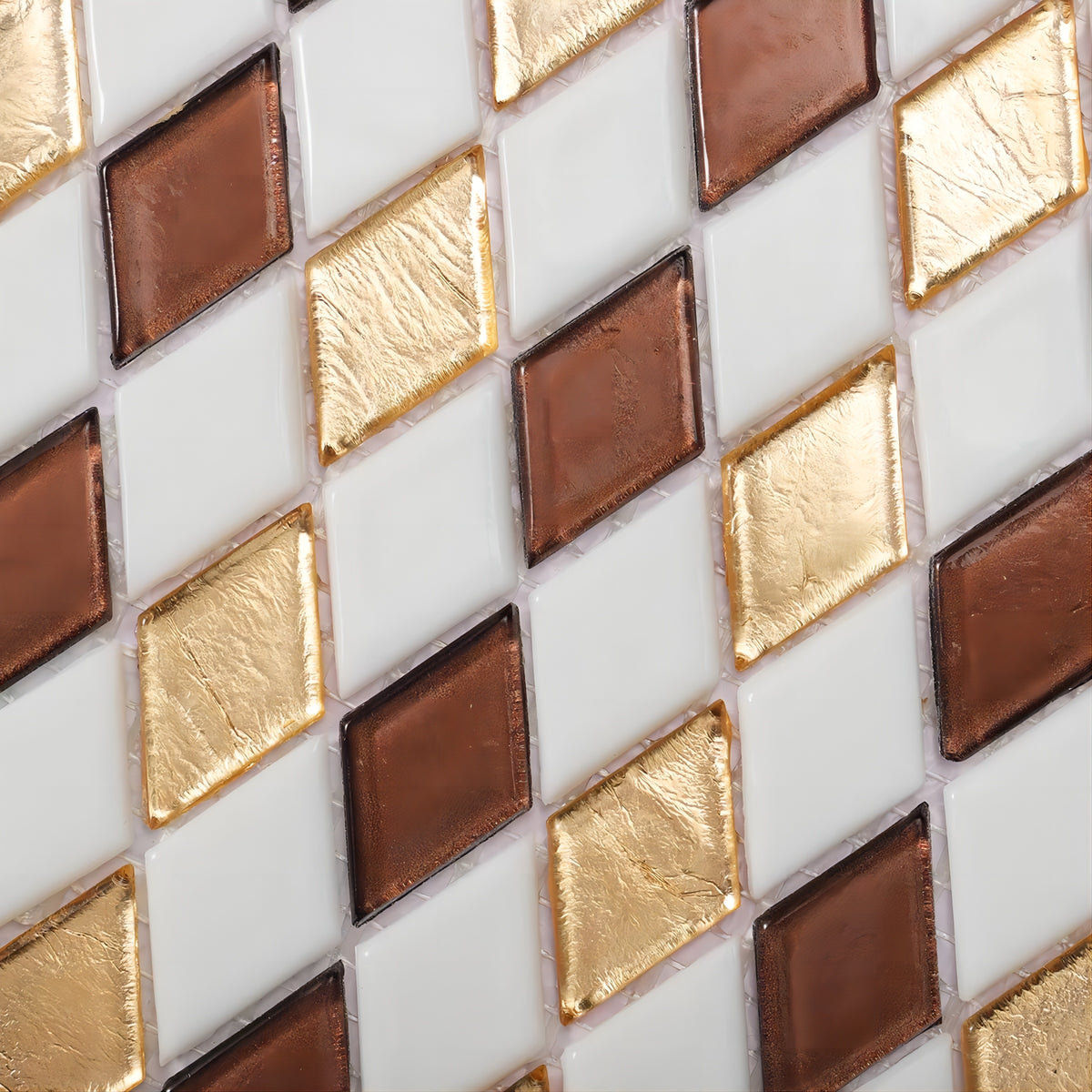 Rhombus Gold Brown White Checkerboard Diamond Glass Mosaic Wall Tile B ...