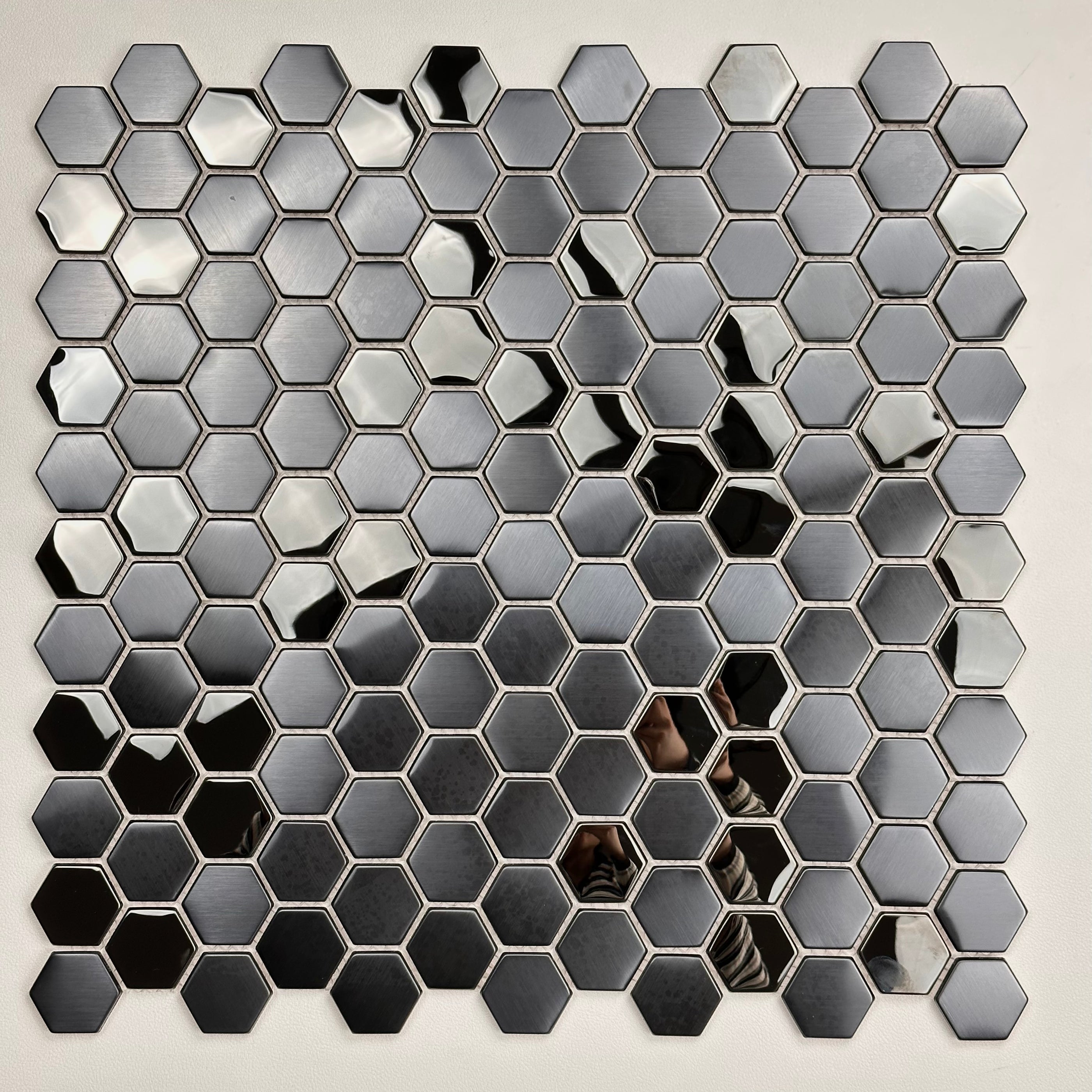 Brushed Matte Mix Glossy Hexagon Metal Mosaic Stainless Steel Wall Bac ...