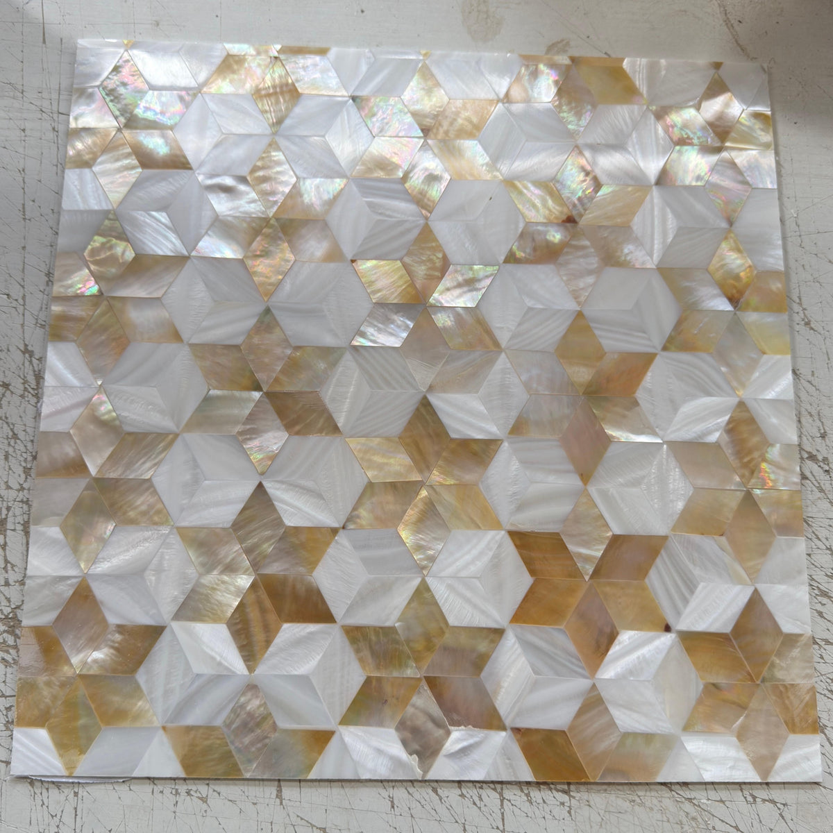 Rhombus Diamond Hexagonal Lucky Star White mix Yellow Gold Mother of P ...