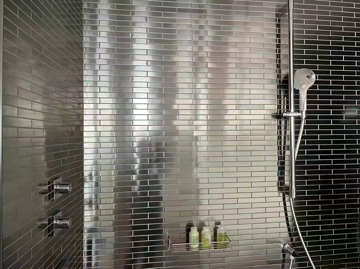 Subway Silver Brushed Metal Mosaic Kitchen Backsplash Bathroom Shower ...