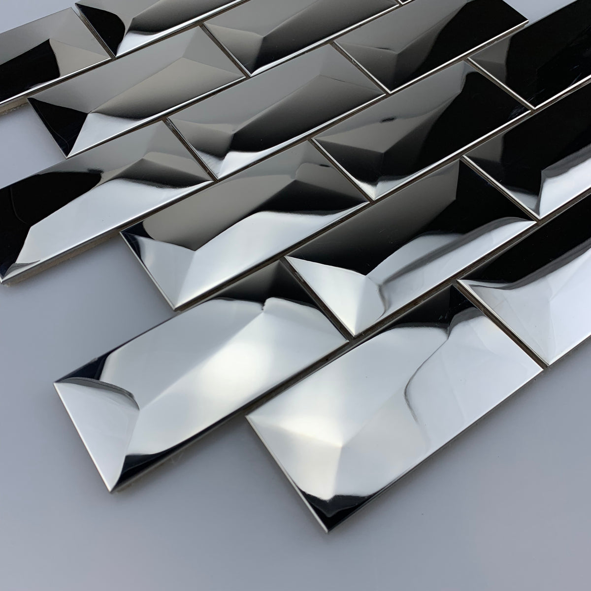 3D Glossy Silver Metallic Mosaic Subway Stainless Steel Backsplash Til ...