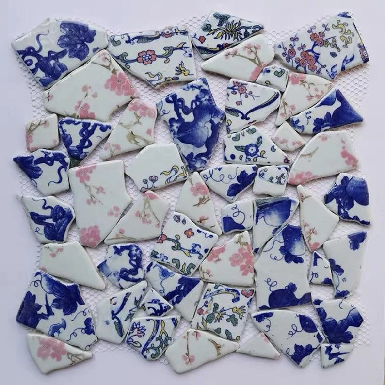 Chinese Blue White Pink Yellow Green Porcelain Mosaic Kitchen Backspla ...