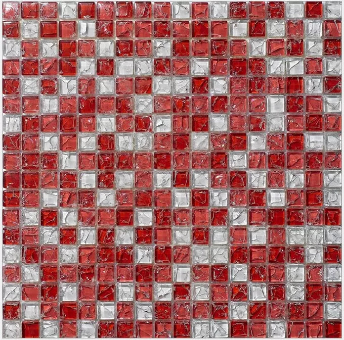 Crackle Red White Glass Wall Tile Mosaic Backsplash HYM027 Glass Mosai ...