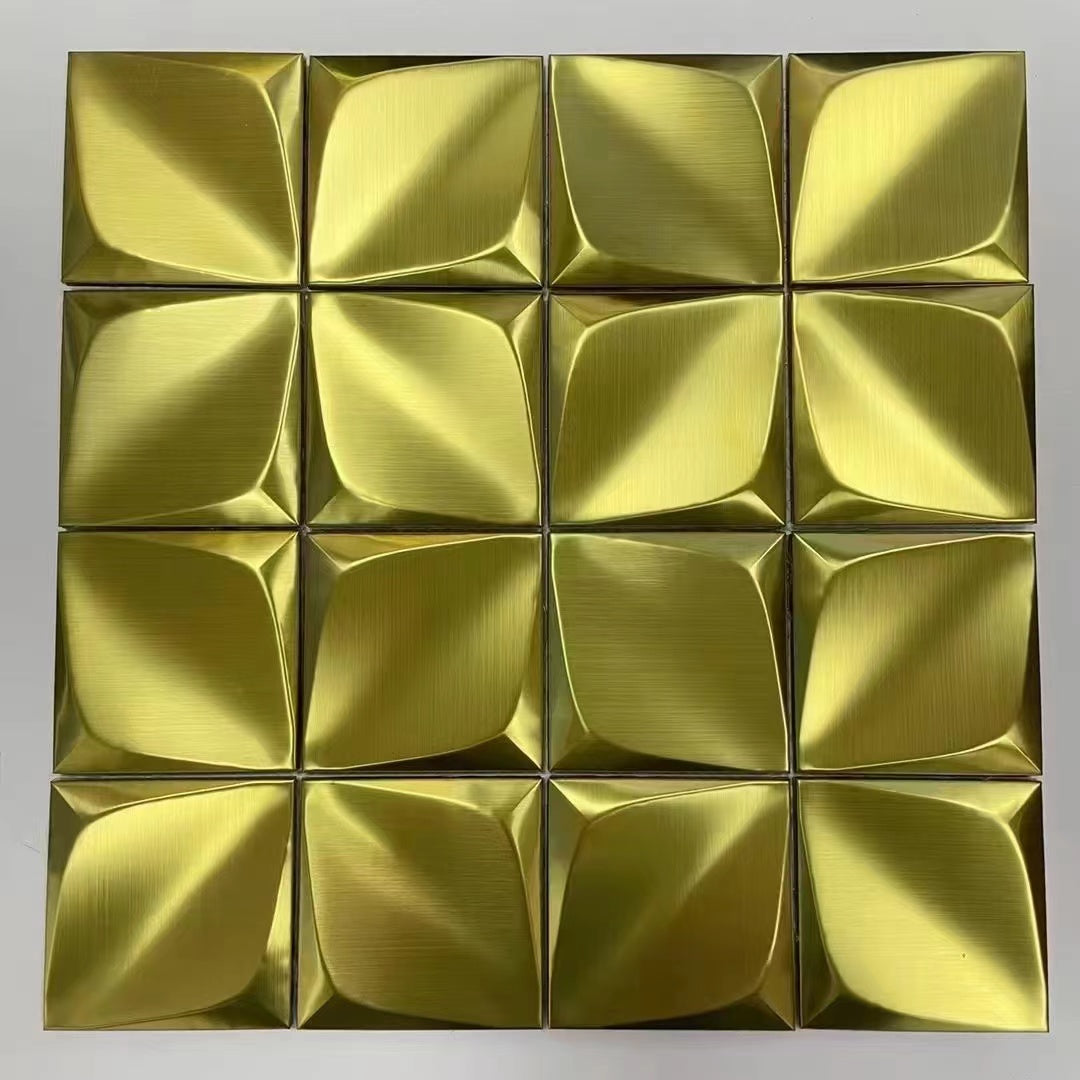 3D Gold Geometal Floret Stainless Steel Metallic Mosaic Kitchen Wall T ...