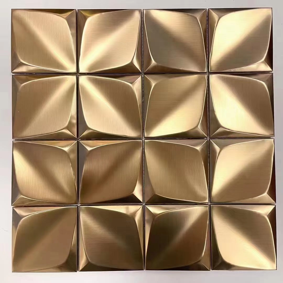 3D Rose Gold Geometal Floret Stainless Steel Metallic Mosaic Kitchen B ...