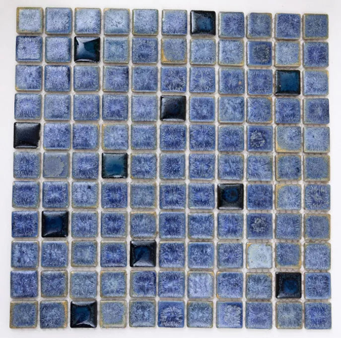 Navy Light Blue Ceramic Porcelain Mosaic Kitchen Backsplash Tile Bathr ...
