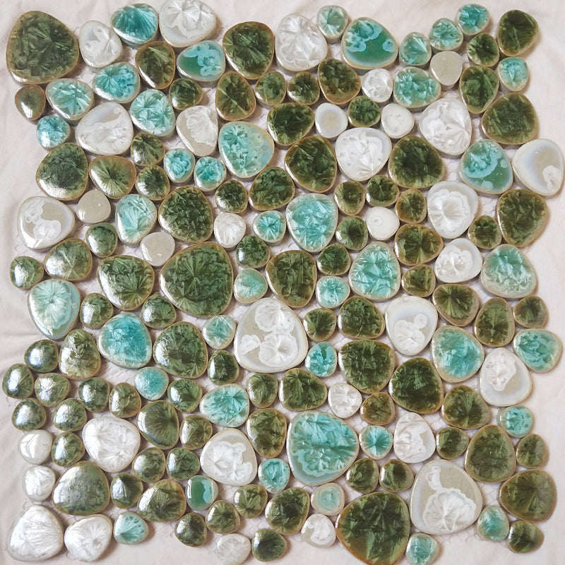 Glazed Green Mix White Pebble Porcelian Mosaic Kitchen Backsplash Bath ...