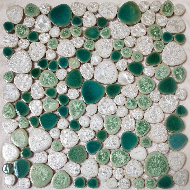 Glazed Green Mix White Pebble Porcelian Mosaic Kitchen Backsplash Bath ...