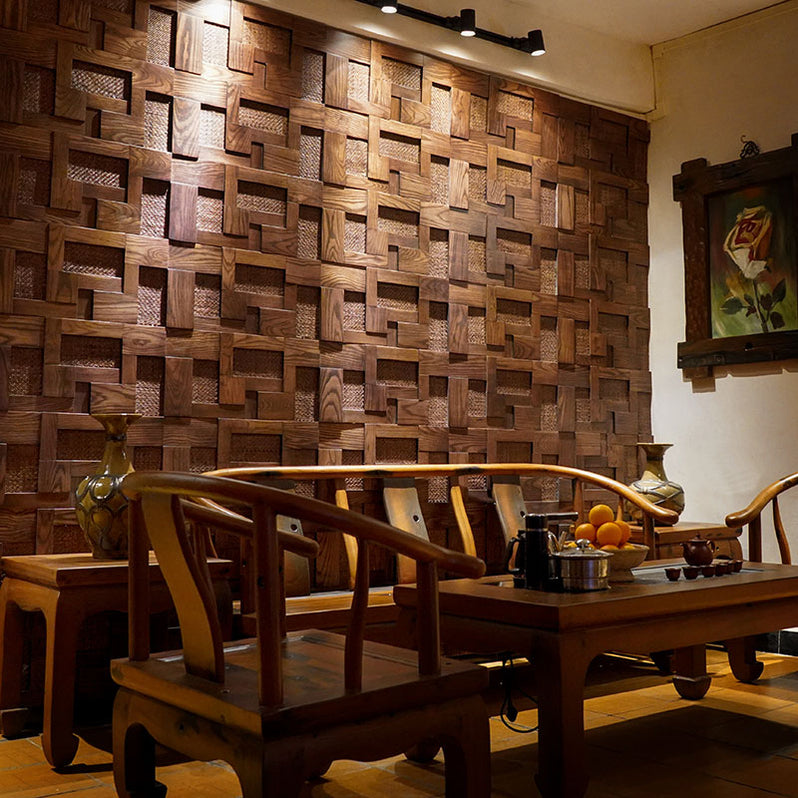 Natural Rattan Mix White Oak Solid Wood Mosaic Pattern Kitchen Wall Ba ...