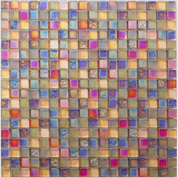 Rainbow Colored Glass Mosaic Wall Tile Backsplash HYM021 Red Blue Yell ...