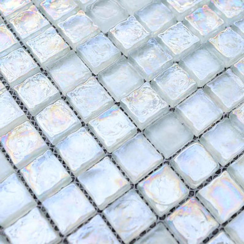 Sugar White Crystal Glass Mosaic Tile Backsplash CGMT1919 Rainbow Stai ...