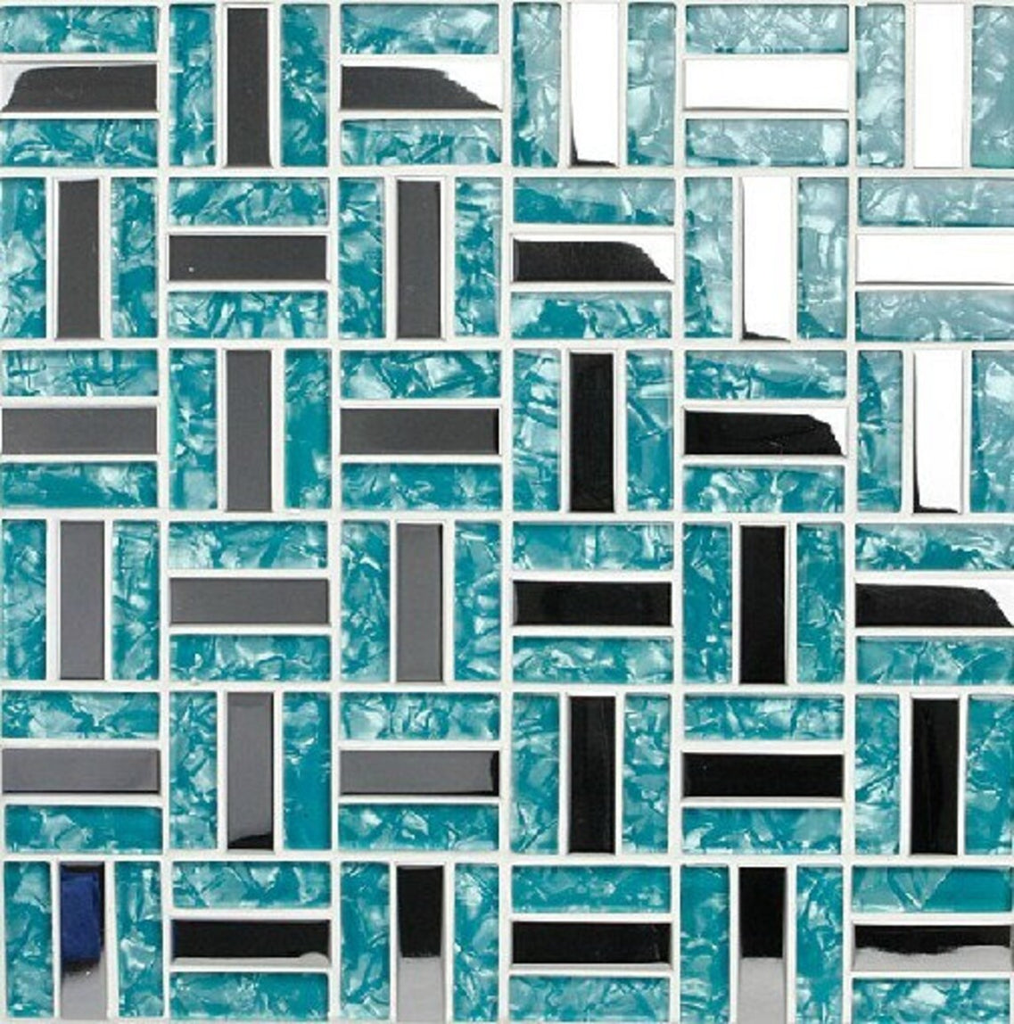 Blue glass mosaic silver metal tile backsplash stainless steel SSMT079 ...
