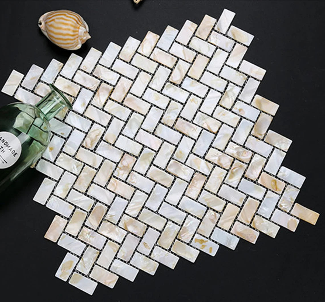 Herringbone Natural Mother Of Pearl Shell Tile Backsplash MOP123B Fres ...
