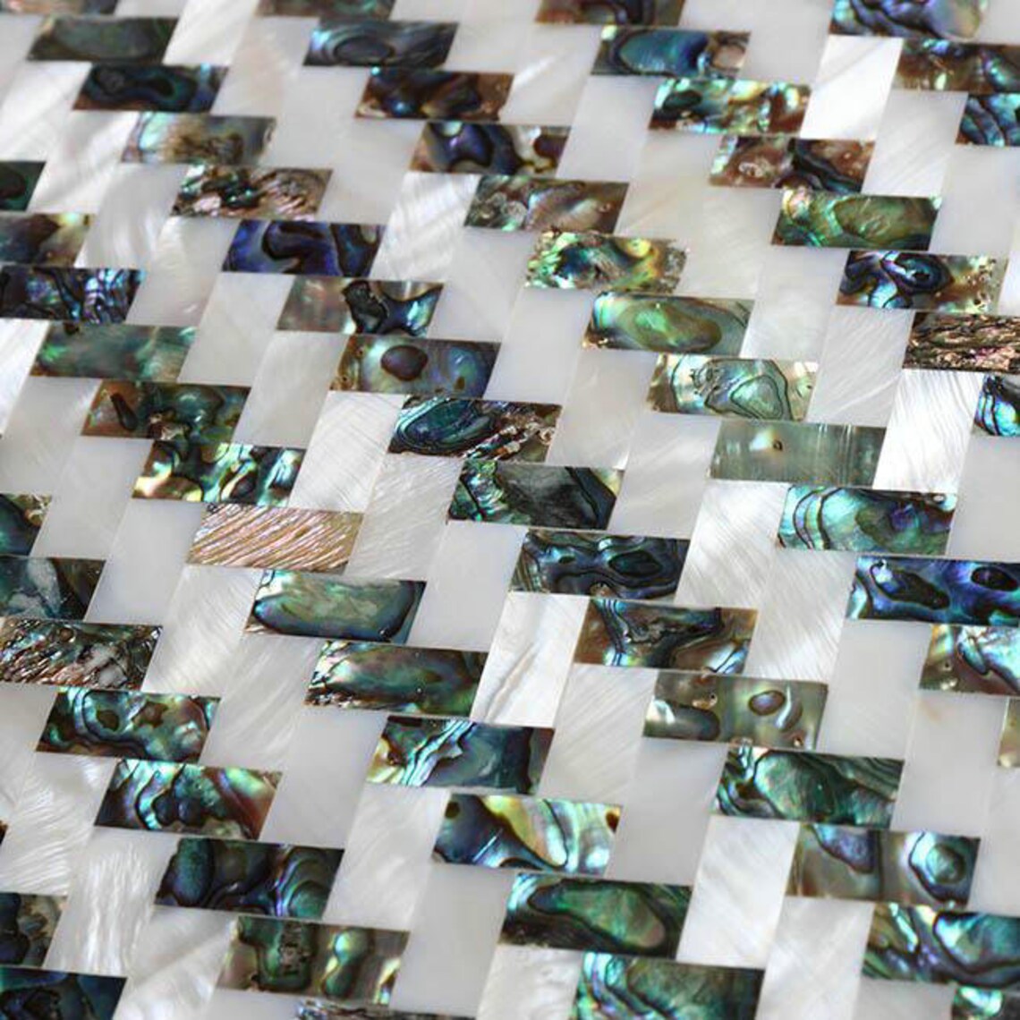 8mm Thickness Seamless Herringbone Weave Natural Abalone White Shell T ...