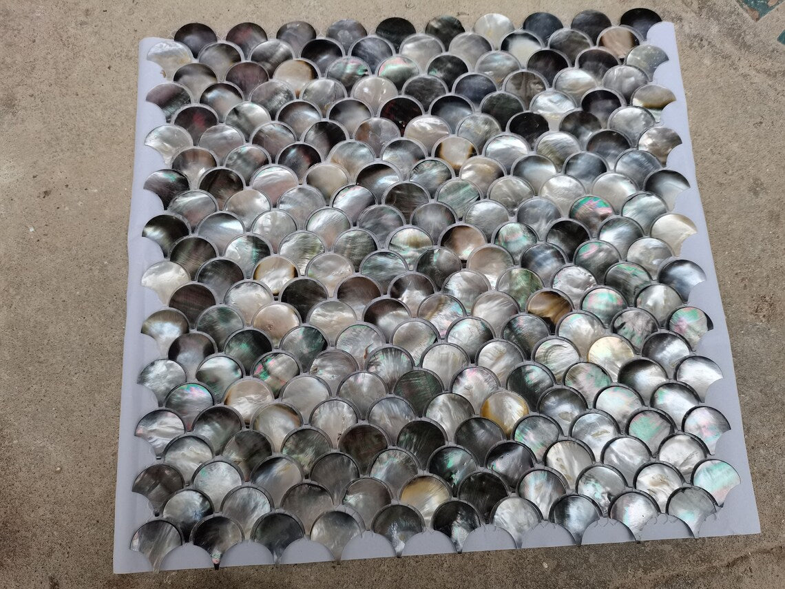 Black Fish Scale Shell Mosaic Mother Of Pearl Tile For Kitchen Backspl ...