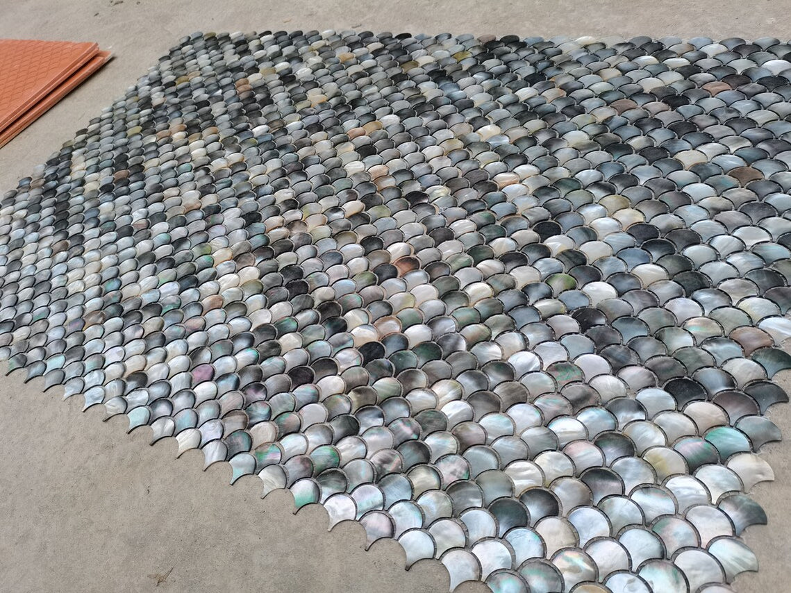 Black Fish Scale Shell Mosaic Mother Of Pearl Tile For Kitchen Backspl ...