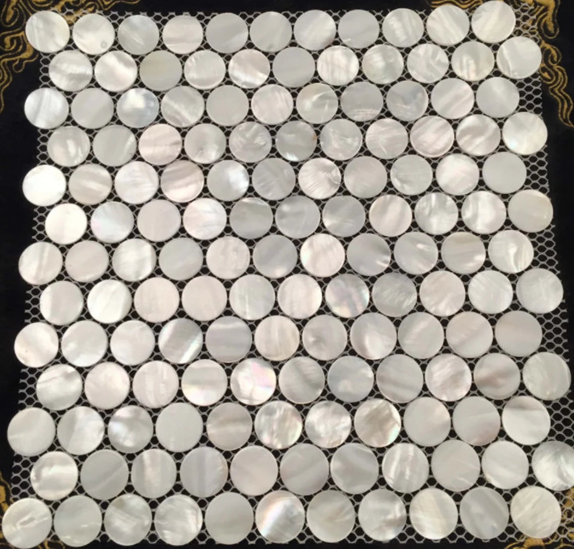 Penny Round White Mother Of Pearl Shell Tile Backsplash Bathroom Seash ...