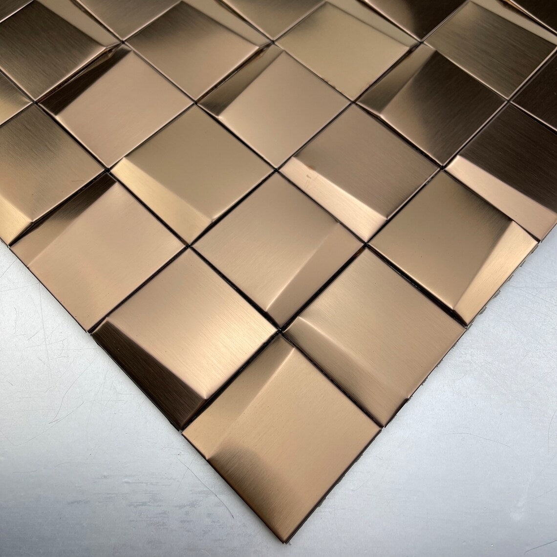 3D Art Rose Gold Brushed Metal Mosaic Stainless Steel Wall Tile Backsp ...