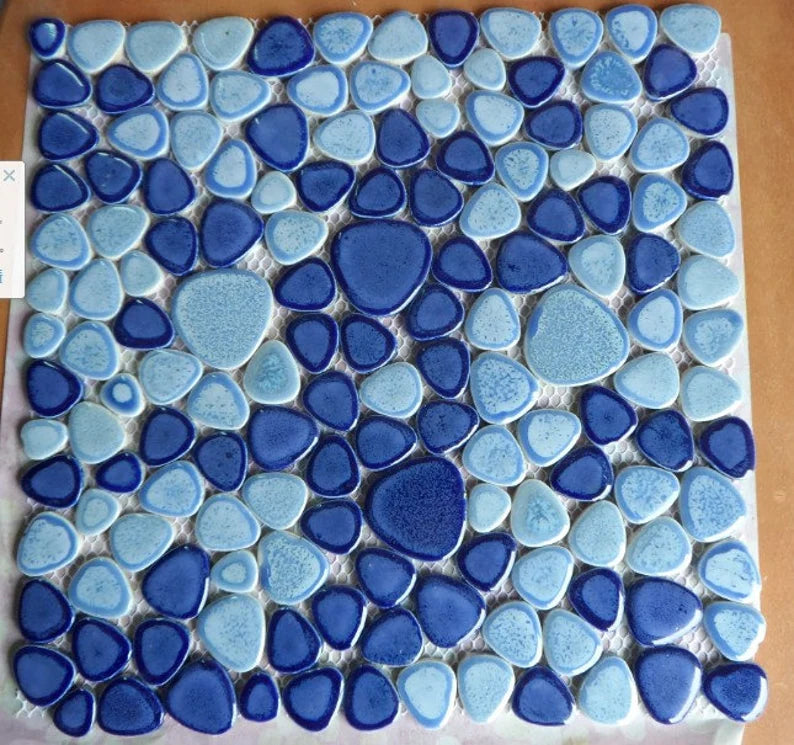 Blue pebble porcelain mosaic PPMT024 pebble heart shape tiles bathroom ...