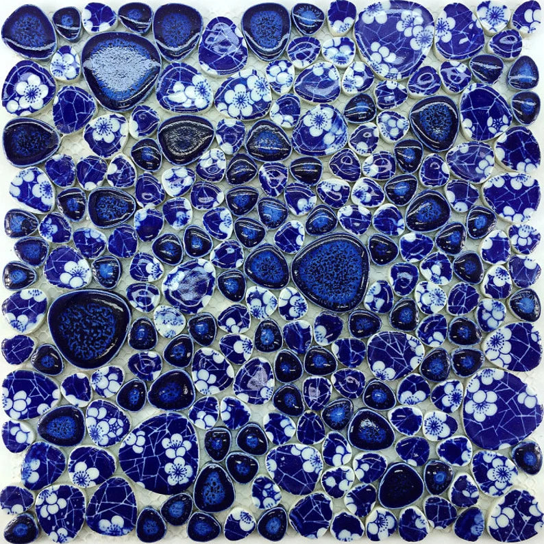Chinese Blue mix White pebble porcelain kitchen tiles backsplash bathr ...