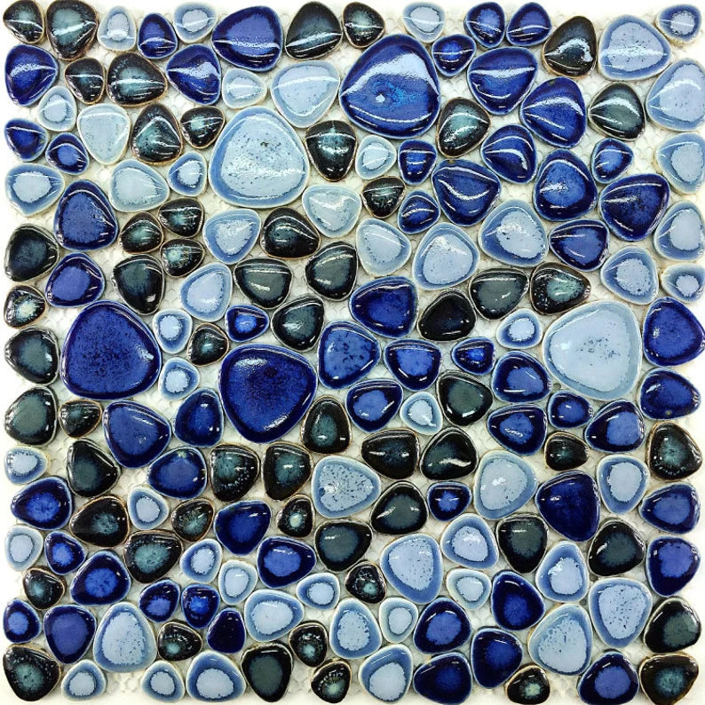 Glazed blue porcelain tile PPMT045 pebble porcelain ceramic heart shap ...