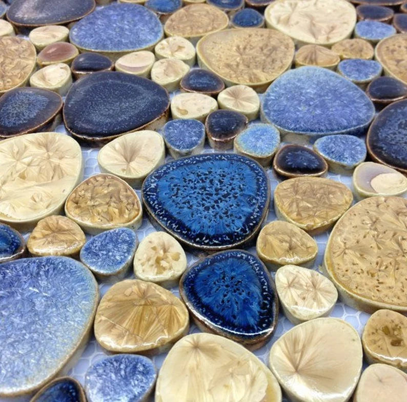Blue Beige pebble porcelain mosaic for kitchen backsplash PPMT058 bath ...