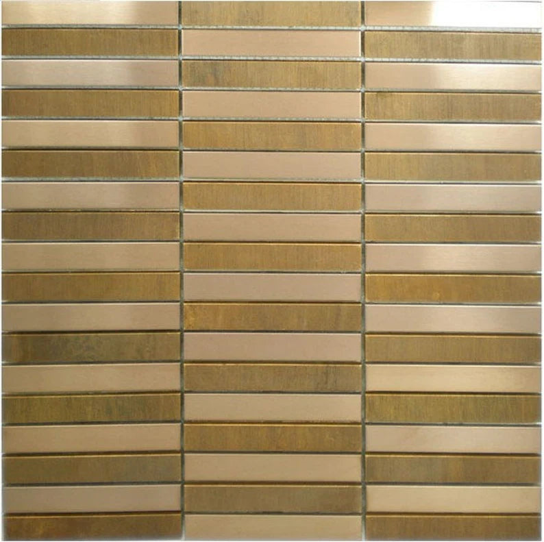 Brushed mix glossy gold metal mosaic tile SMMT036 strip brick stainles ...
