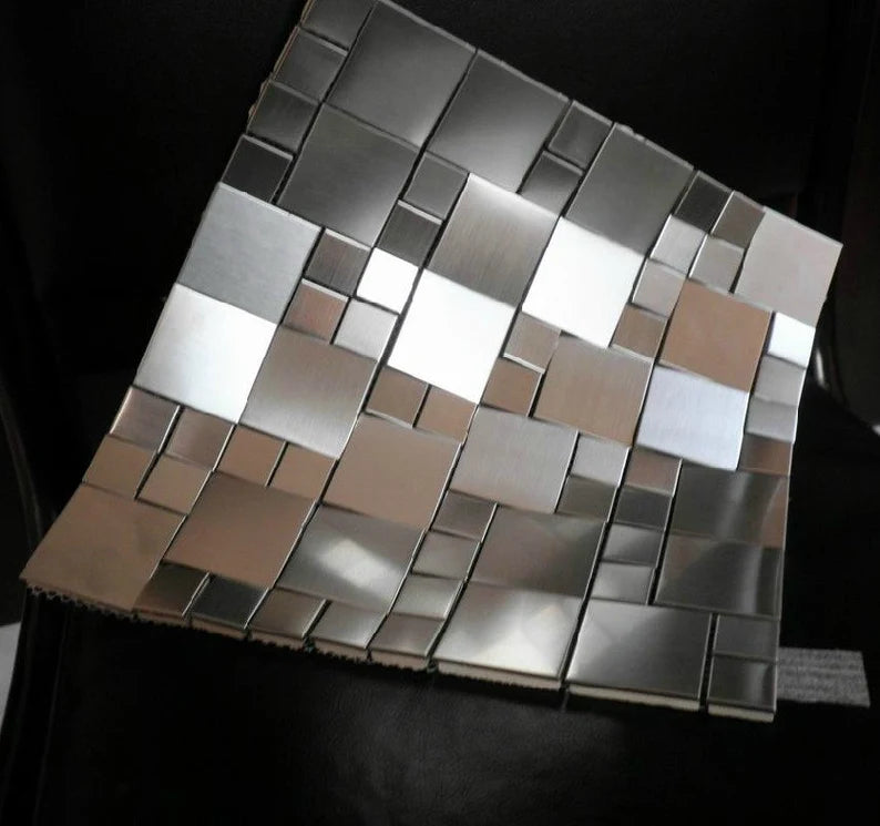 Brushed silver metal mosaic SMMT051 stainless steel wall tiles backspl ...