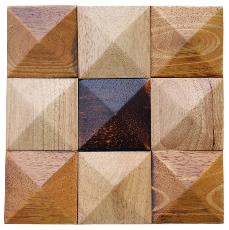 3D Pyramid Wood Wall Tile Natural Solid Wooden Backsplash Mosaic Tiles ...