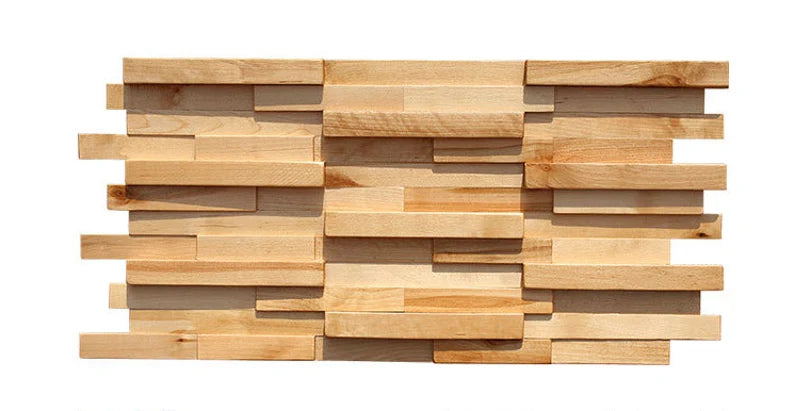 Brick Interlocking Natural Birch Wood Wall Tile 3D Pattern Panel Solid ...
