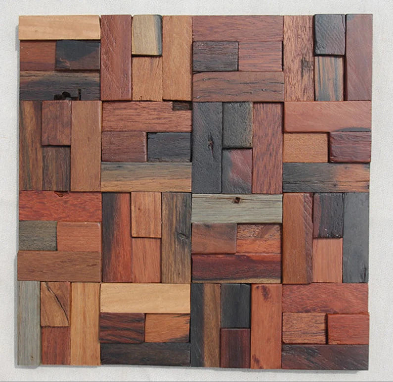 Ancient Boat Wood Backsplash Tile 3D Pattern Panel Solid Wooden Mosaic ...