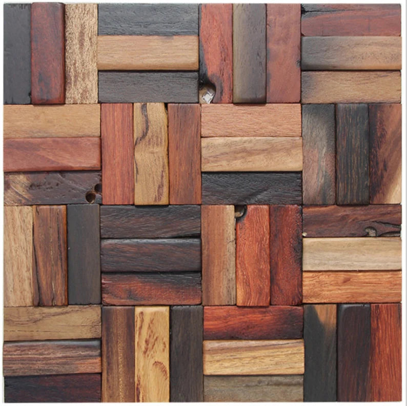 Natural Wood Mosaic Tile 3D Pattern Panel Ancient Boat Wooden Wall Til ...