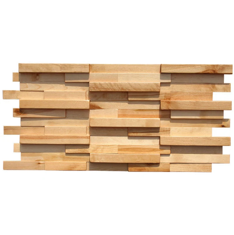 Natural Wood Wall Tile 3D Solid Wooden Pattern Panel Backsplash Mosaic ...