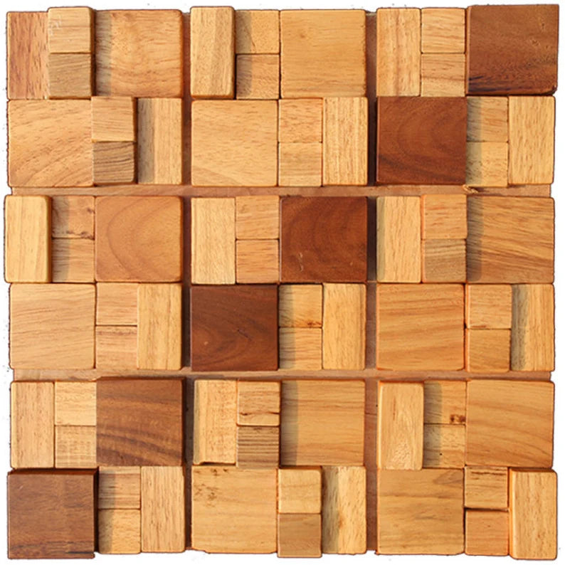 Natural Wood Moaic Wall Tile 3D Solid Wooden Backsplash Tiles DQ140 ...