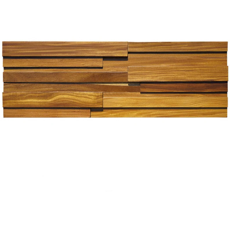 Strip Interlocking Natural Teak Wood Wallboard 3D Solid Wooden Mosaic ...