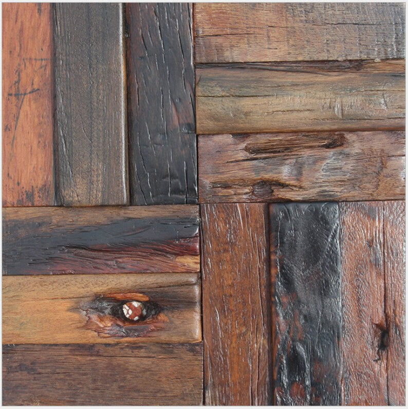 3D Solid Ancient Boat Wood Mosaic Tile Natural Wooden Pattern Panel Wa ...